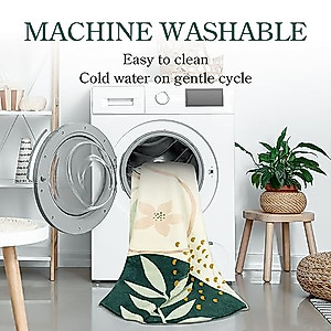 Lahome Green Botanical Print Washable Rugs - 5x7 Area Rugs for Living Room Boho Throw Large Bedroom Kitchen Rug Non-Slip Low-Plie Entryway Rug Floor Mat Carpet for Dining Laundry Room Office Rug