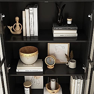 ECACAD 5-Tier Tall Bookcase Storage Cabinet with 2 Acrylic Doors & Shelves, Wooden Bookshelf Display Cabinet for Living Room, Office, Black (31.5”L x 14”W x 72.3”H)