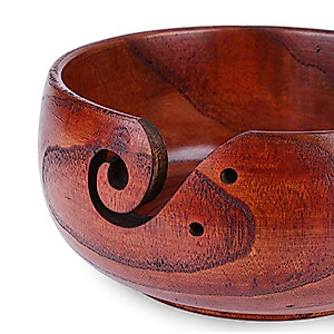 Wooden Yarn Bowl Holder - 6" x 3" Knitting Bowl with Holes Storage Crochet Yarn Holder Bowl for Knitting & Crocheting