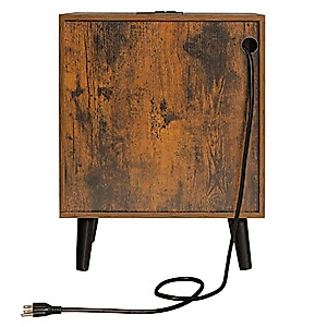 Quimoo Nightstand Set of 2 with Charging Station. Bedside Table with 1 Drawer and 1 Open Storage Space for Bedroom, Rustic Brown