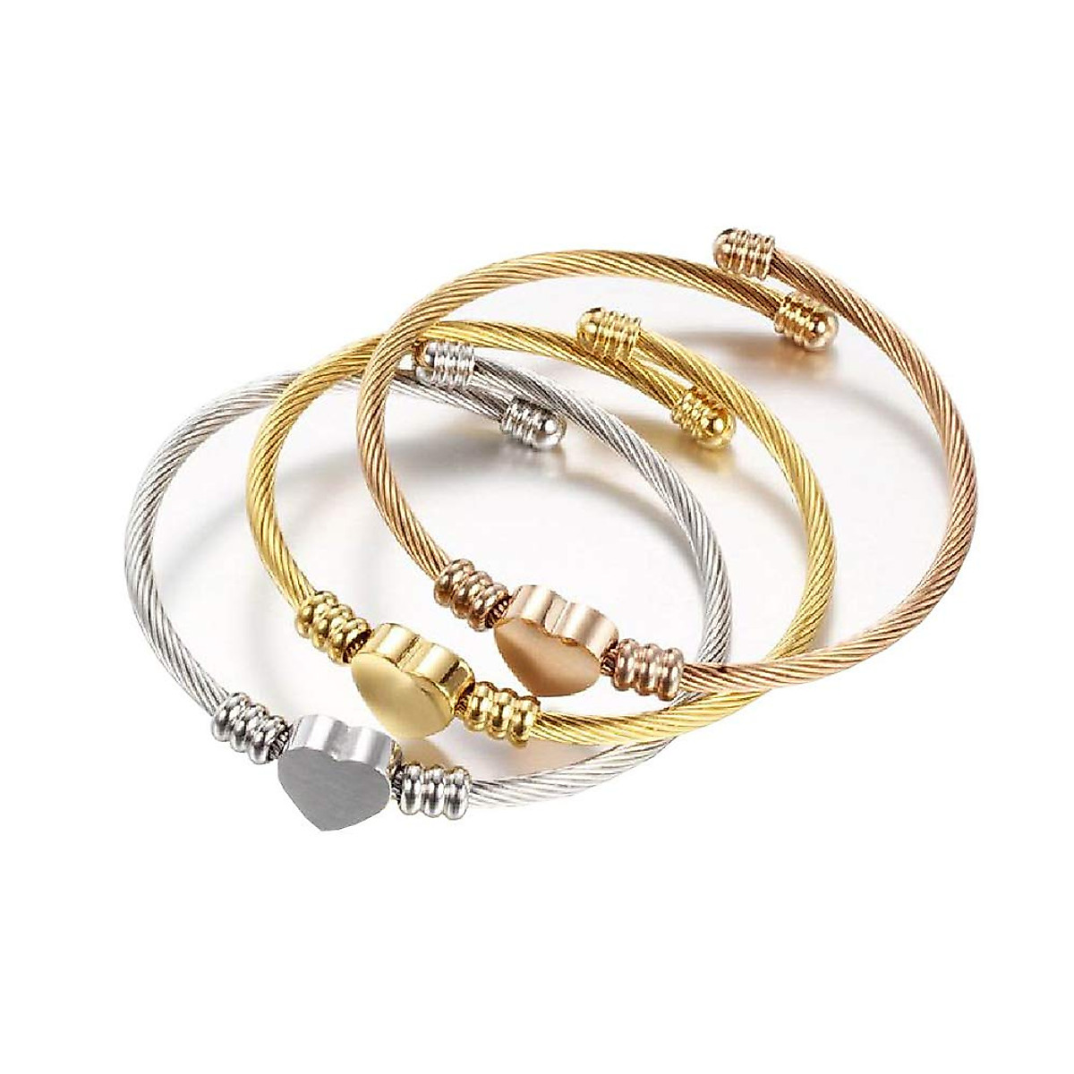 MiniJewelry Simpl Gold Love Heart Bangle Bracelets for Women BFF Family Stainless Steel Adjustable Birthday