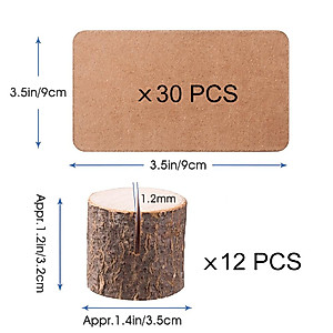 Toncoo 12Pcs Premium Mini Wood Place Card Holders and 30Pcs Kraft Table Place Cards, Rustic Table Number Holders, Table Sign Stand, Name Card Picture Photo Holders for Thanksgiving, Wedding, Birthday,