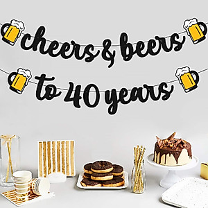 40 Birthday Banner Cheers to 40 Years Decorations for Men Women Him Her Happy Forty Birthday Anniversary Party Supplies Black Glitter PRESTRUNG