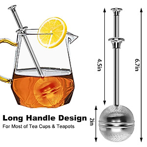Numola Long Handle Tea Ball Stainless Steel, 2Pcs Premium Tea Infuser Filter for Loose Leaf Tea, Reusable Fine Mesh Tea Interval Diffuser Strainer for Cup and Teapot