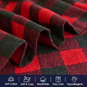 Elegant Comfort Soft 4-Piece 100% Turkish Cotton Flannel Sheet Set - Premium Quality, Deep Pocket Fitted Sheet, Ultra Soft, Cozy Warm Flannel Sheets - King, Buffalo Check Burgundy