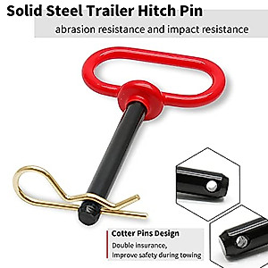 Bonsicoky 2Pcs Tractor Towing Hitch Pin and Clip, 5/8 x 6 Inch Trailer Gate Pin for Towing Tractor, RV, Truck, Boat, Car - Red Handle