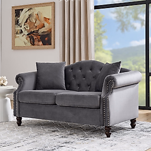 Ucloveria Chesterfield Sofa, 57" Velvet Upholstered Loveseat 2 Seater Sofa Couch with 2 Pillows, Solid Wood Legs, Tufted Futon Sofa with Rolled Arms and Nailhead for Living Room, Office, Apartment