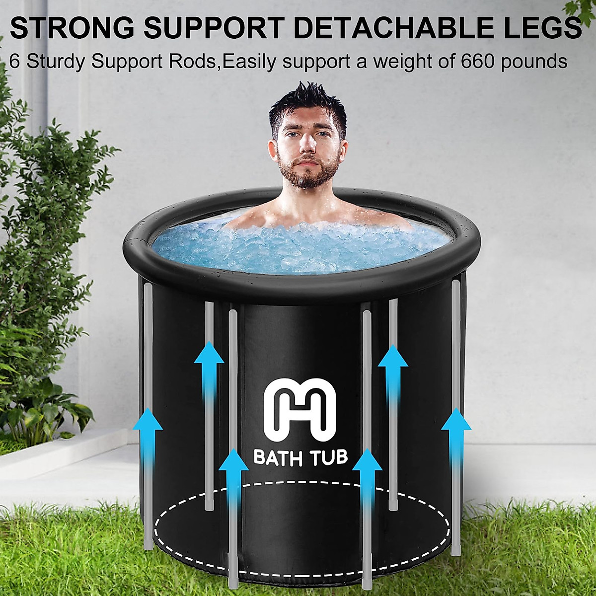 Ice Bath Tub for Recovery, Portable Cold Water Therapy Training Tub, Ice Bath for Adults, Folding Cold Plunge Tub for Athletes, Freestanding Spa Soaking Bath(Black 32.2x32.2x29.5 inches)