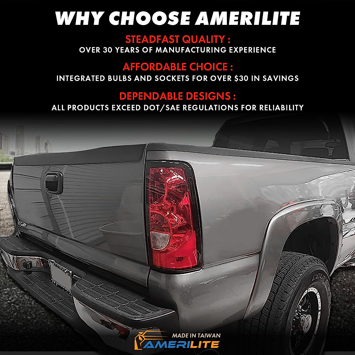 AmeriLite for 2003-2006 Chevy Silverado OE Style Ruby Red Replacement Taillights Rear Brake Lamp Set with Incandescent Bulbs and Harness Vehicle Light Assembly - Passenger and Driver Side