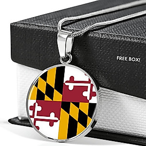 Express Your Love Gifts Maryland State Flag Necklace Stainless Steel or 18k Gold Circle Pendant 18-22"