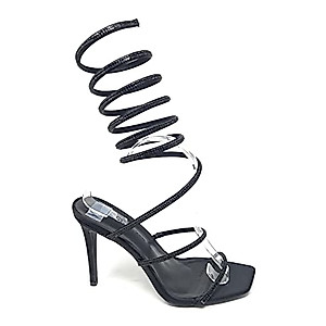 Wild Diva Women's Formal Rhinestone Coil Spiral Ankle Wrap Strap High Stiletto Heels Nars-12 (Black SA, us_Footwear_Size_System, Adult, Women, Numeric, Medium, Numeric_10)