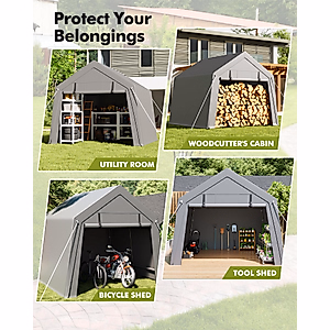 VerisShade 6 x 6 ft Carport Storage Shed, Shelter Logic with 2 Roll-up Zipper Door, Heavy Duty Waterproof Tarp, Storage Tent for Motorcycle, Bike, Garden Tools, Firewood