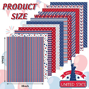 Whaline 12Pcs Patriotic Cotton Fabric Bundles 18 x 22 Inch Star Firework Fat Quarters 4th of July Quilting Patchwork Squares Independence Day Sewing Fabrics for DIY Handmade Crafting Home Party Decor