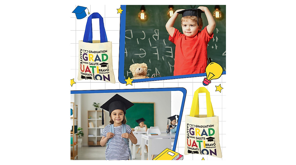 Mini Graduation Tote Bags for Kids - 24 Colorful Party Favors