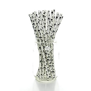 Black Puppy Paw Print Straws (25 Pack) - Dog Paws Pattern Paper Straws, Doggy Party Supplies, Animal Fabric Print Drinking Straws