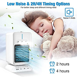 Portable Air Conditioner Fan, 4-In-1 Evaporative Mini AC Unit & Air Cooler with 3 Speeds, Personal Desktop Cooling Fan with 3 Mists for Office/Bedroom/Small Room, 2H/4H Timer & Auto Rotation