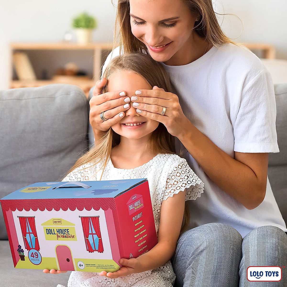 Premium Wooden Dollhouse Furniture Set –49PCS, 7 Rooms– Doll House Furniture and Accessories Set