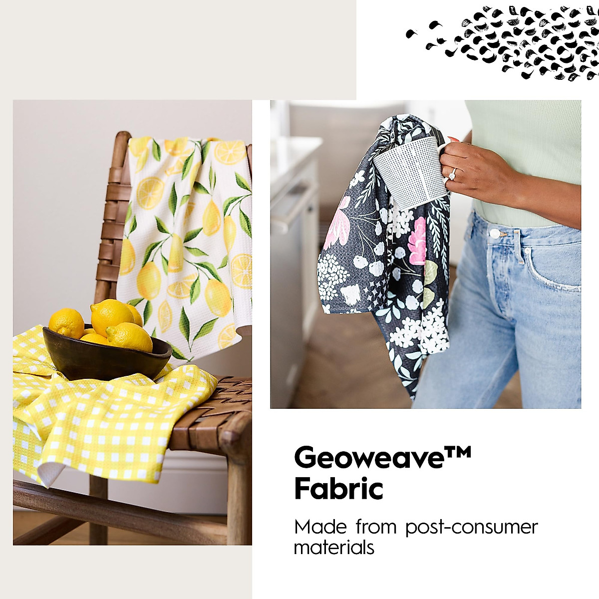 GEOMETRY Kitchen Towels - Quick Dry Microfiber Cloth Dish Towels for Kitchen Drying - Premium Quick Dry Towel (Lemonade Lines, 18" x 30" (2-Pack Set))