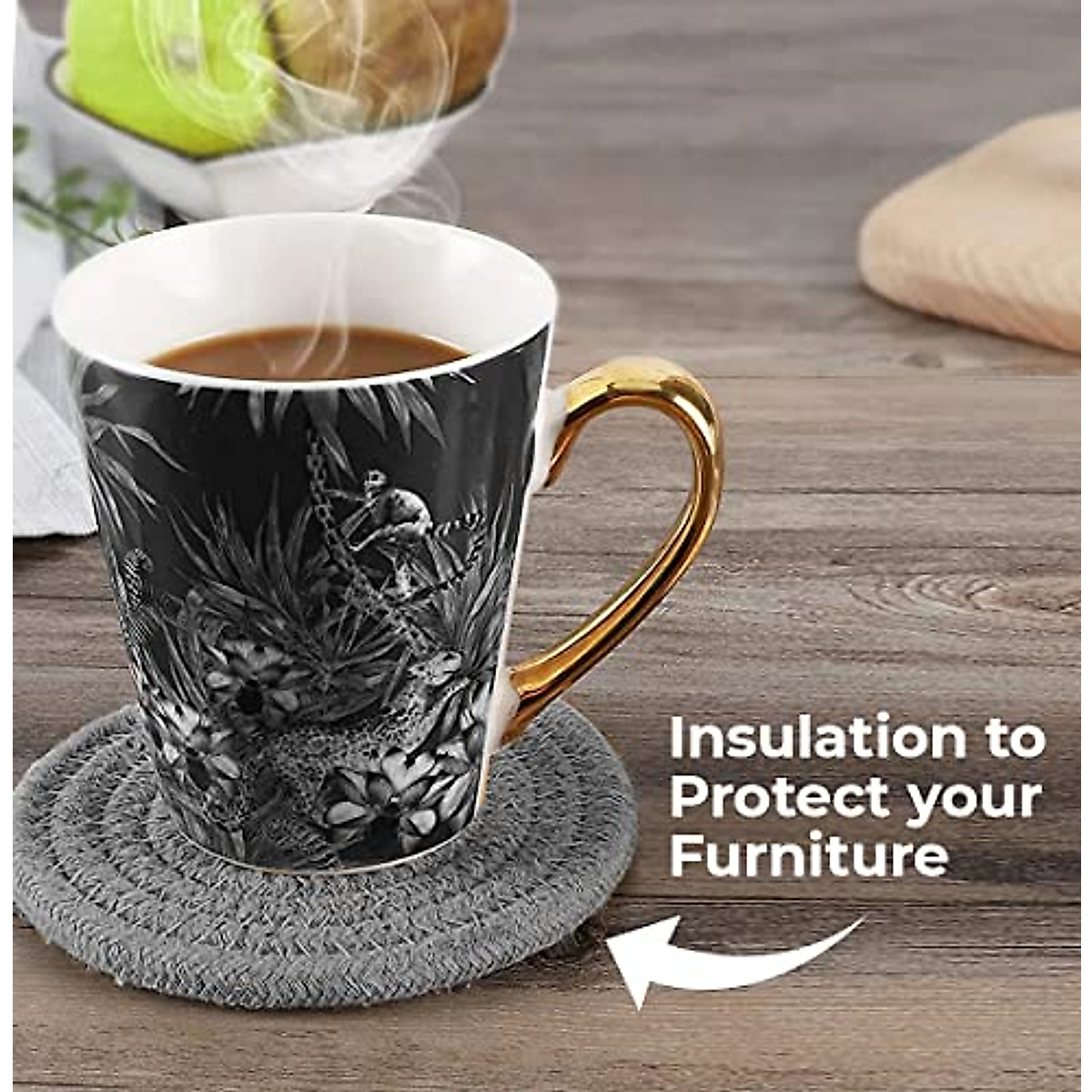 Avalon Cute Coaster Set of 6 Pcs, Super Absorbent Drink Coaster for Desk, Heat Resistant Coaster for Work Desk and Coffee Tabletop Protection Farmhouse Coaster for Home Decor (Light Grey, 4.3 Inches)