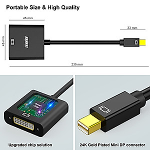 BENFEI Mini DisplayPort to DVI 2 Pack, Gold-Plated Mini DP to DVI (Thunderbolt Compatible) Male to Female Adapter Compatible with MacBook Air/Pro, Microsoft Surface Pro/Dock, Monitor, Projector