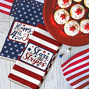 AnyDesign American Flag Gnome Truck Kitchen Towels 18 x 28 4th of July Dish Towels Patriotic Stars Stripes Decorative Hand Drying Tea Towel for Independence Day Memorial Day Cooking Baking, 4Pcs