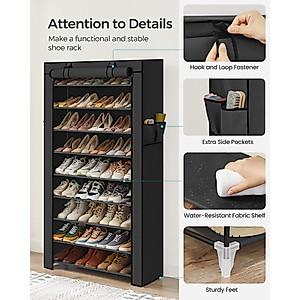 SONGMICS Shoe Rack, 9 Tier Shoe Organizer with Nonwoven Fabric Cover, Shoe Storage Shelf for 40-50 Pairs of Shoes, Entryway, Suitable for Sneakers, High Heels, Flats, and Boots, Black URXJ36HV1