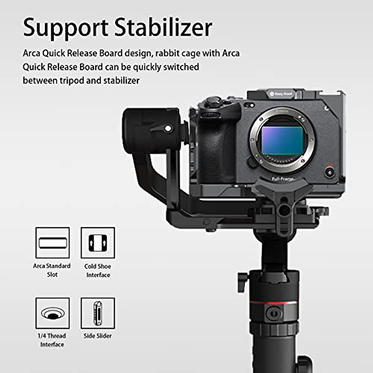 Easy Hood Camera Cage for Sony FX3 F30,Top Detachable Integrated Design Bottom Arca Quick Release Board can Quickly Switch Between Tripod and Stabilizer with Cold Shoe and Multiple Positioning Holes