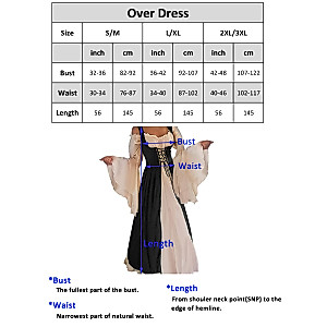 Abaowedding Womens's Medieval Renaissance Costume Cosplay Chemise and Over Dress (L/XL, Green)