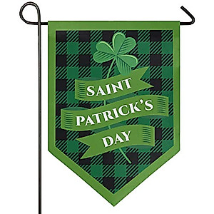 Oarencol St Patrick's Day Shamrock Garden Flag Clover Green Buffalo Check Plaid Double Sided Home Yard Decor Banner Outdoor 12.5 x 18 Inch
