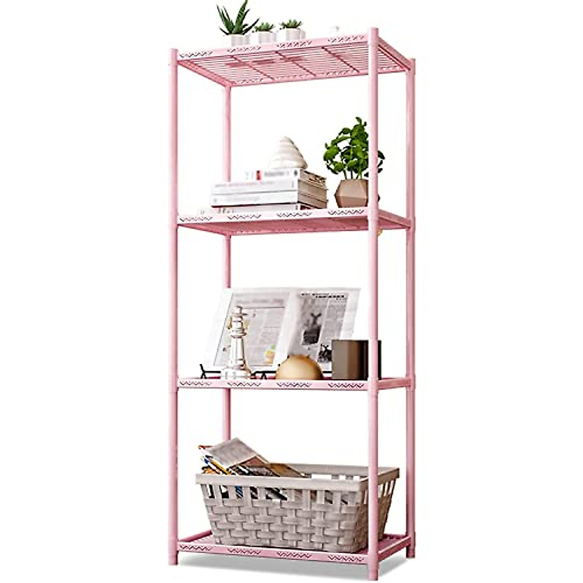 MUBOYI Multifunction Shelves Bathroom Floor-Standing Shelves Metal Corner Stand Living Room 4-Layer Kitchen Sundries Storage Shelf Flower Pot Stand 120CM,Pink