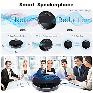 TONGVEO Bluetooth Speakerphones Conference Microphone,2 in 1 Daisy Chain Conference Speakers with Microphone,360° Voice Pickup Noise Reduction 8 Hour Call Time for up to 20 Attendees Meeting