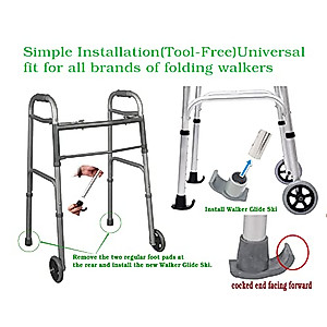 ComsenMed Walker Glide Skis, Universal Fit, Extra Durable,for 1 1/8 Inch Tubes,Universal Replacement Glide Caps,Heavy Duty Walker Coaster Skis for,Walker Parts,Walker Tips,(Gray) 1 Pair