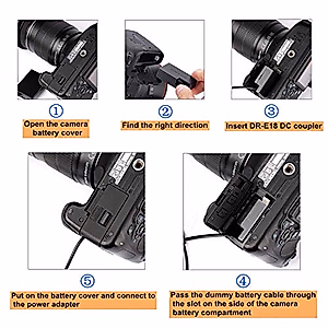 Kimaru ACK-E18 DR-E18 DC Coupler LP-E17 Dummy Battery AC Power Adapter Kit for Canon EOS Rebel SL2 SL3 T6i T6S T7i T8i 200D 200D II 250D 750D 760D 800D 77D 8000D Kiss X8i X9i X10 Cameras.