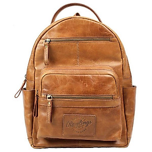 Rawlings Heritage Medium Genuine Leather Backpack Baseball Laptop Sleeve Tan