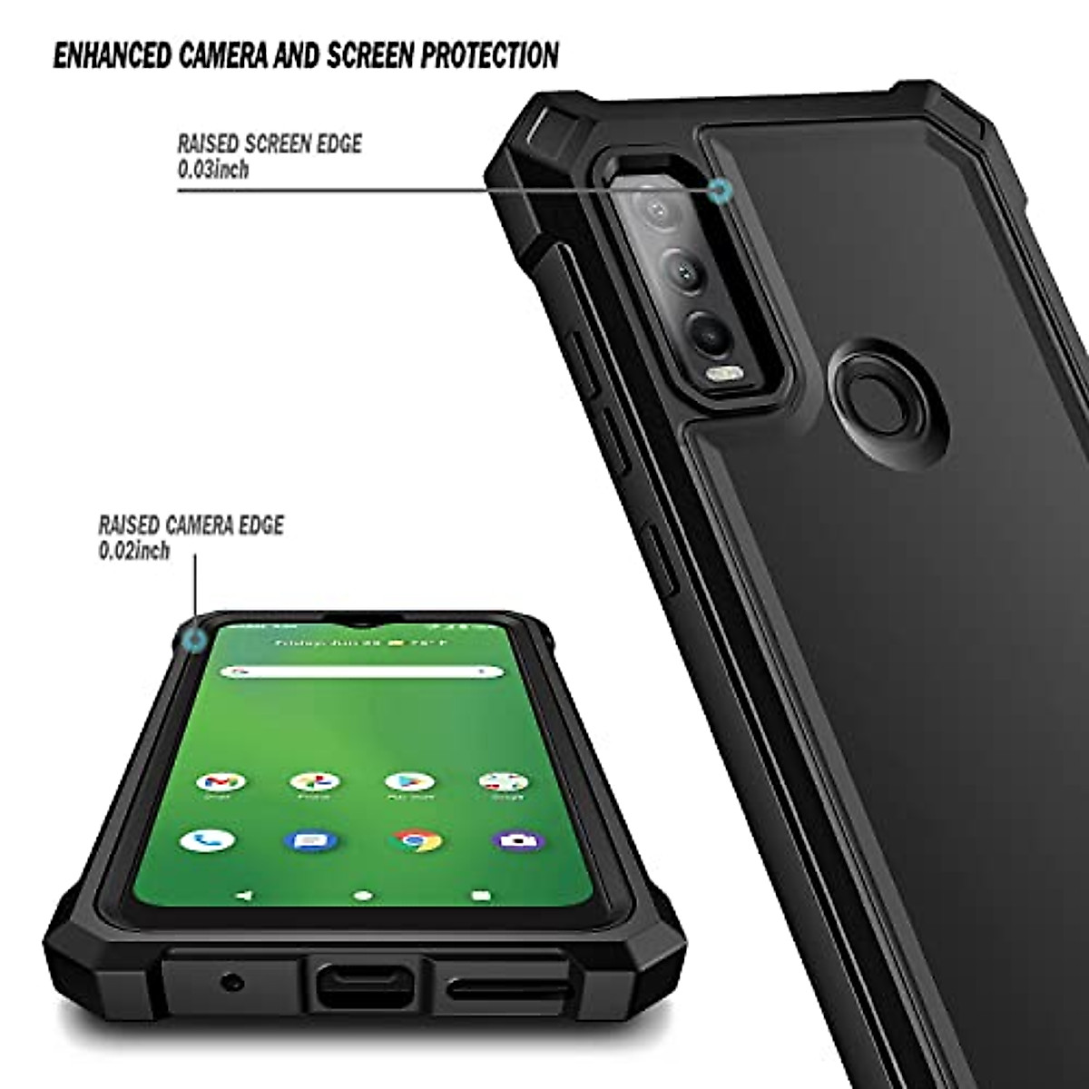 NZND Compatible with AT&T Motivate Max/Cricket Ovation 3 Case with [Built-in Screen Protector], Full-Body Protective Shockproof Rugged Bumper Cover, Impact Resist Durable Phone Case (Black)