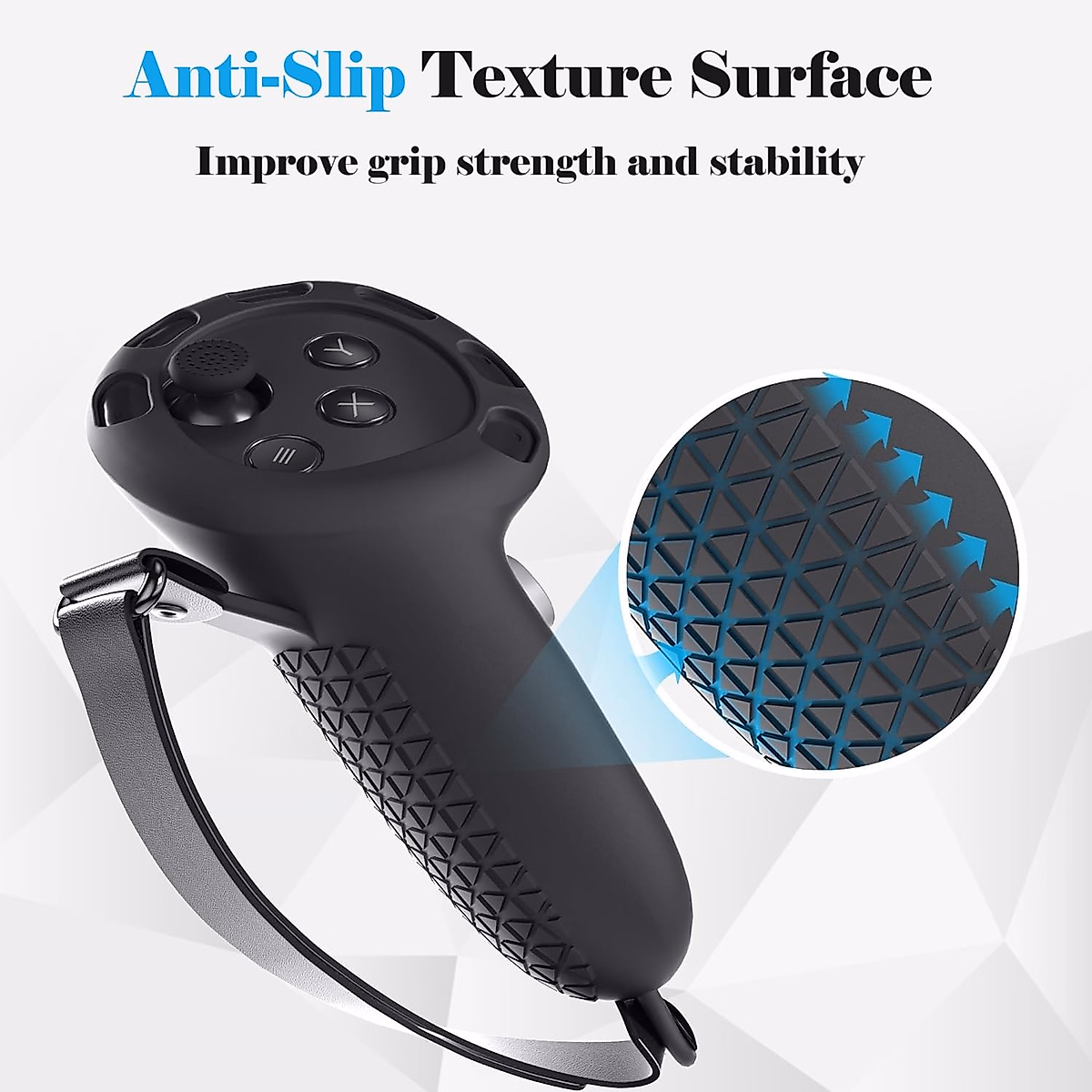 Nsiucion Controller Grips Cover for Meta Quest 3, Silicone Covers Protector with Adjustable Knuckle Straps, VR Accessories (1 Pair Black)