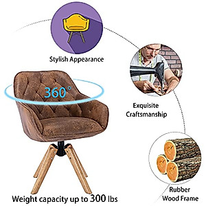 LoLado Swivel Accent Chair, Mid Century Modern Barrel Chair with Wood Legs, Velvet Armchair for Living Room Bedroom Small Spaces(Coffee)