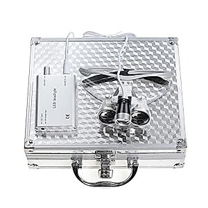 SuperElight 3.5X 420mm Working Distance Surgical Binocular Loupes Optical Glass with LED Head Light Lamp+Aluminum Box Silver