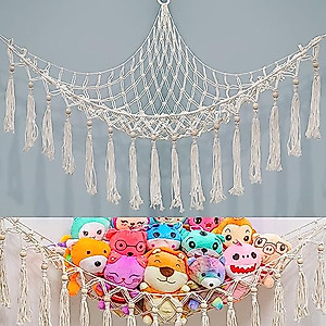 Stuffed Animal Net or Hammock 55inch Toys Net for Stuffed Animals Corner, Boho Decor Toy Hammock Macrame Stuffed Toys Corner Mesh Hammock Hanging Net for Bedroom Nursery Kids Room