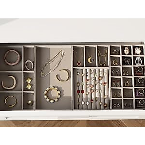 SECRET NATURAL Vanity Mirror with Lights Desk & Stool, Makeup Table Set with Drawers, Vanity Table for Bedroom with Storage Shelves & Acrylic Cabinet, 3 Lighting Modes Adjustable Brightness, White