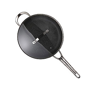 THE ROCK by Starfrit 11" Deep Fry Pan with Glass Lid and Stainless Steel Handles, Black