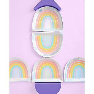 xo, Fetti Rainbow Paper Plates - 25 pk, 9" | Happy Pastel Birthday Party Decorations, Cute Bachelorette Party, Cool Cake Plates, Unicorn Bday