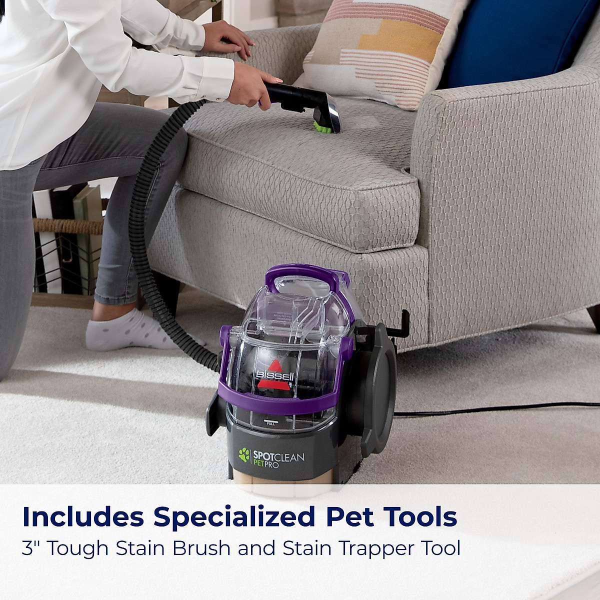 BISSELL SpotClean Pet Pro Portable Carpet Cleaner, 2458, Grapevine Purple, Black