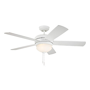 Luminance Kathy Ireland Home Summerhaven LED Ceiling Fan with Light Kit, 52 Inch | Outdoor Wet Rated Fixture with Weather Resistant Blades | Includes Candelabra Base Bulbs and Pull Chain, Satin White