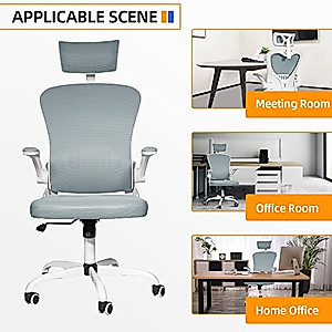 MUZII Office Chair with Headrest, Mesh Office Chair, Ergonomic Mesh Office Chair with Lumbar Support, Desk Chair with Wheels, Task Chair with Arms Executive Office Chair for Home Office, Grey