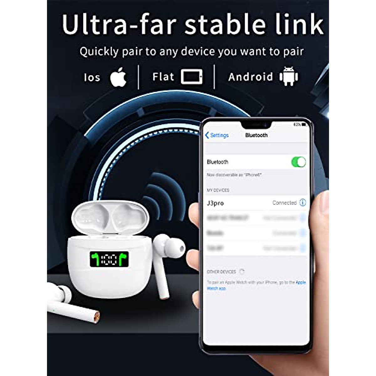 Wireless Earbuds True Bluetooth Ear Buds with Mic Bluetooth 5.2 in-Ear Wireless Headphones Hi-Fi Stereo IP7 Sweatproof Wireless Earphone ENC Noise Cancelling 35 Hours for iPhone Samsung White