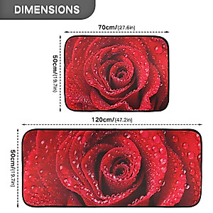 Kigai [2 PCS Red Roses Anti Fatigue Mats for Kitchen Floor Non-Slip Waterpoof Kitchen Rugs Soft and Cushioned Kitchen Mats for Standing, Floor, Office, Laundry, Sink