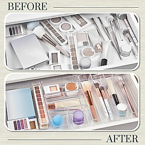 STORi SimpleSort 10-Piece Stackable Clear Drawer Organizer Set | Multi-size Trays | Makeup Vanity Storage Bins and Office Desk Drawer Dividers | Made in USA