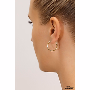 14k Yellow Gold Hand Engraved Full Diamond-cut Round Hoop Earrings (22mm (0.87 inch))…