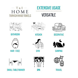 T&I Home Aztec Decorative Turkish Hand Towels for Bathroom - Set of 2 (16x40) Black, Soft 100% Cotton - Quick Dry, Prewashed, No Shrink - Farmhouse Boho Kitchen Towel Set, Hair, Face, Tea, Dish